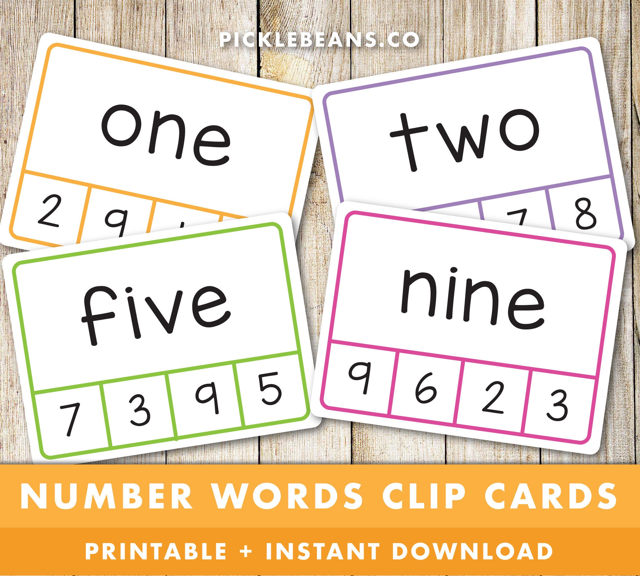 Number Words Clip Cards - Preschool Learning, Kindergarten, Kids ...