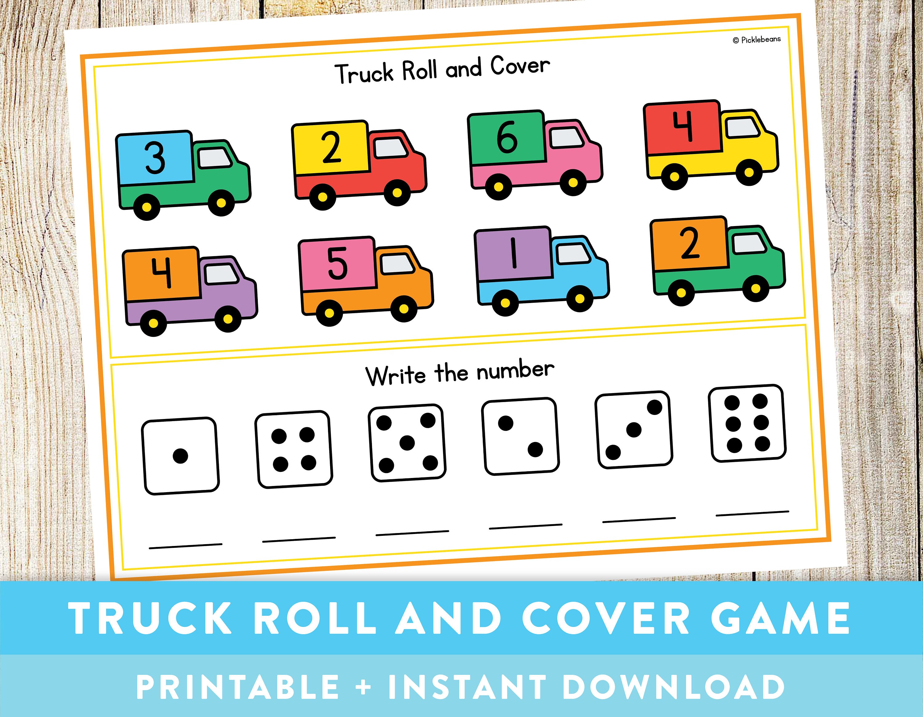 Truck Roll and Cover Game - Mathematics, 1st Grade, Kindergarten, Dice ...