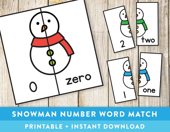 Snowman Number Word Match Preschool Toddler Pre-K Maths | Etsy