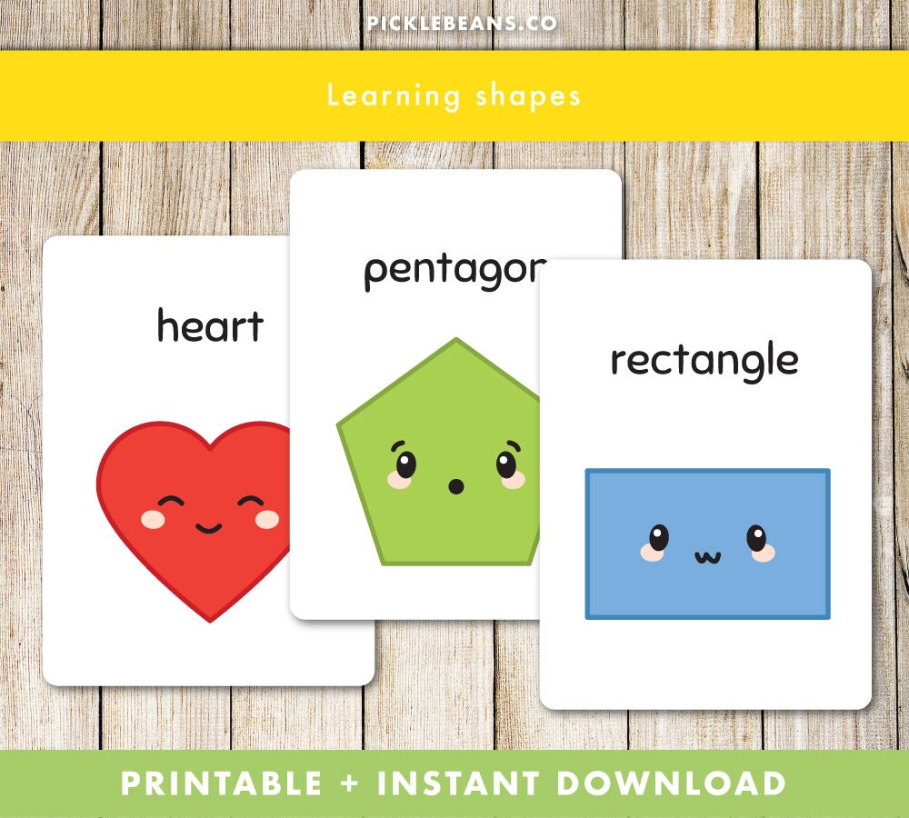 Shapes Flash Cards - Preschool, Toddler, Daycare, Kids, Children, Shape ...
