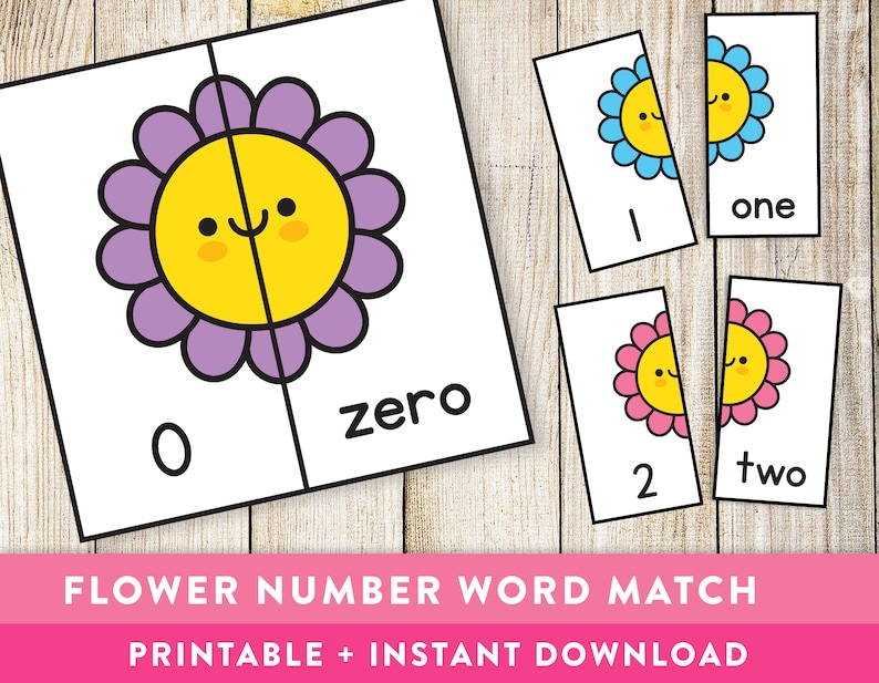 Spring Flower Number Word Match - Preschool, Toddler, Pre-k, Maths ...