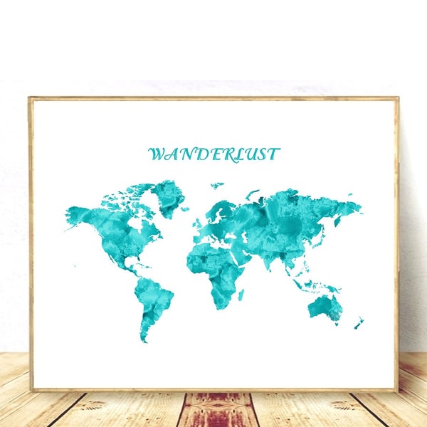 Teal World Map - Etsy