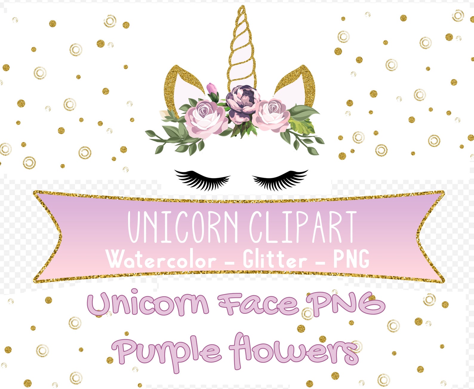 Unicorn Face Clipart Unicorn Clipart Watercolor Clipart | Etsy