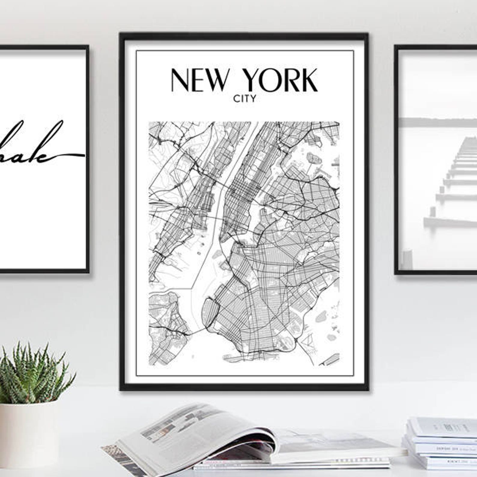 New York Map Print Map of New York NYC Wall Decor City Art | Etsy