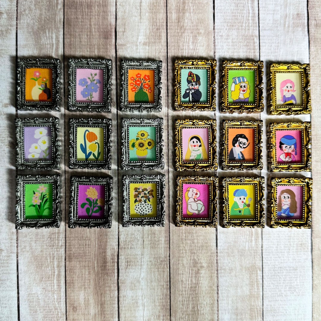 Mini Framed Art Magnets | Set of 4 | Flower Art Framed Magnets | People ...