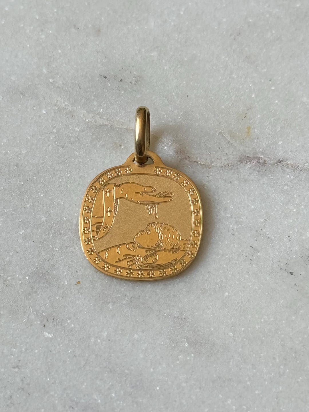Vintage 18 Karat Gold Baptism Medallion Charm, 18 Karat Gold Charm ...
