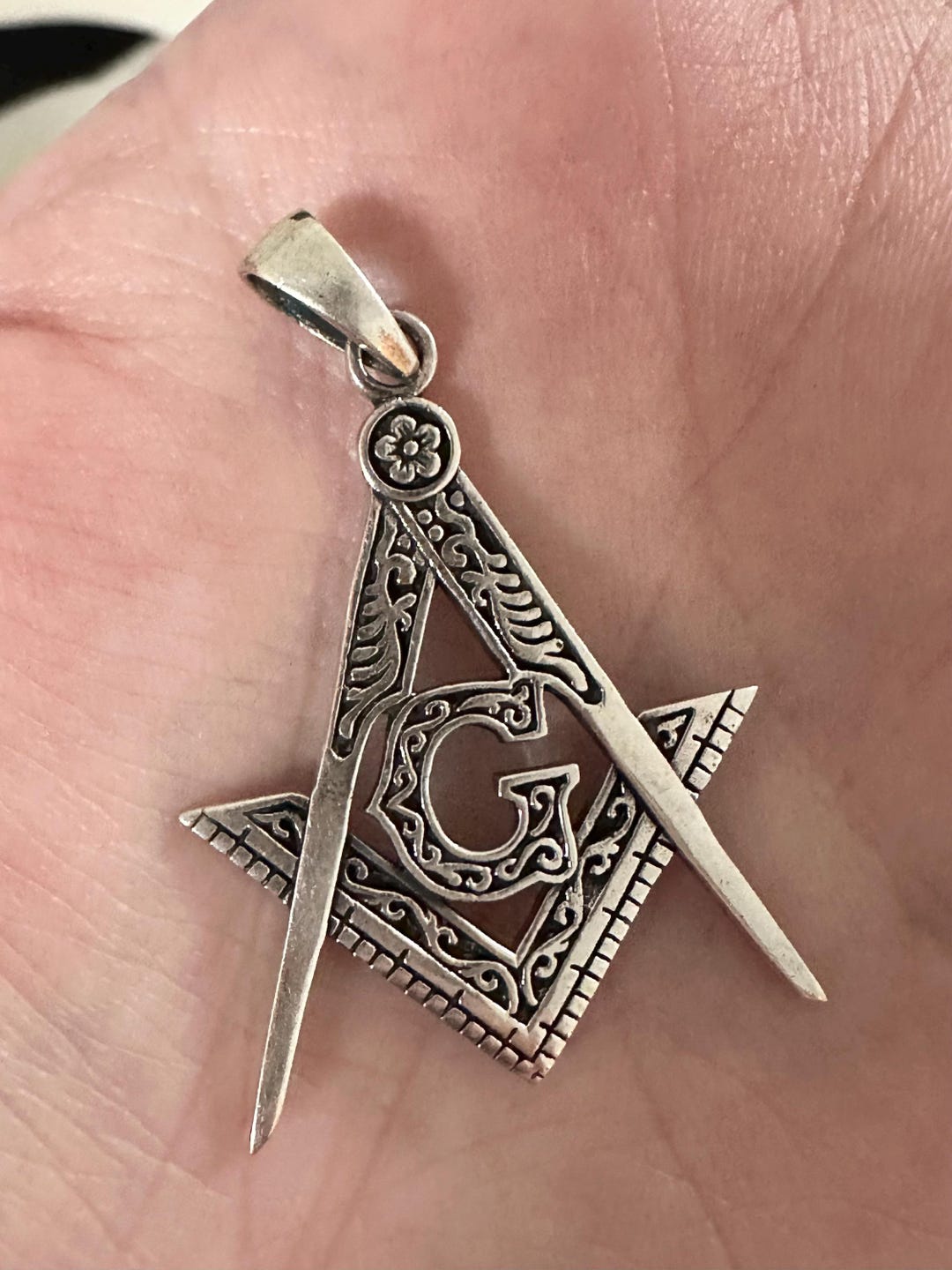 Sterling Silver Large Masonic Compass Pendant, Silver Freemason Charms ...