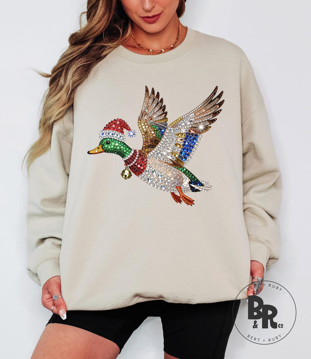 Faux Rhinestone Santa Mallard Duck Adult Gildan Unisex Crewneck ...