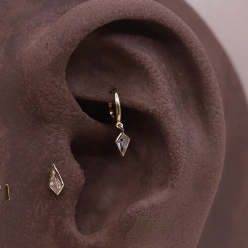 NEW Tiny 14K Solid Gold 6mm Clicker Hoop With Briolette - Etsy