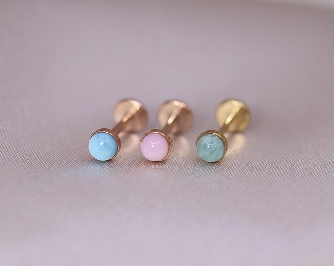 NEW ‣ Tiny Natural Gemstone Threadless Push Pin Labret • Bezel Gemstone ...