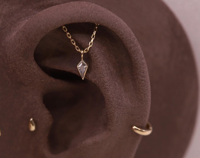 NEW 14K Solid Gold Vertical Helix Chain Piercing Unique Gold Barbell ...