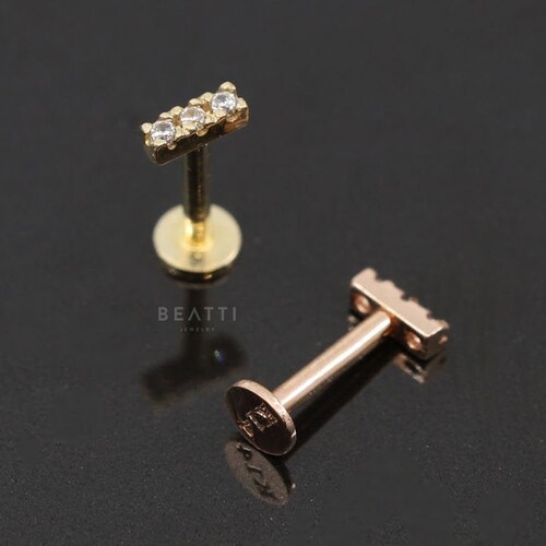 14K Solid Gold Tiny Ball Stud Labret Internal Threaded - Etsy