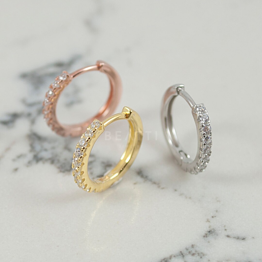 CZ Pave Hoop, Rose Gold Conch Hoop, Conch Earring, Cartilage Hoop ...