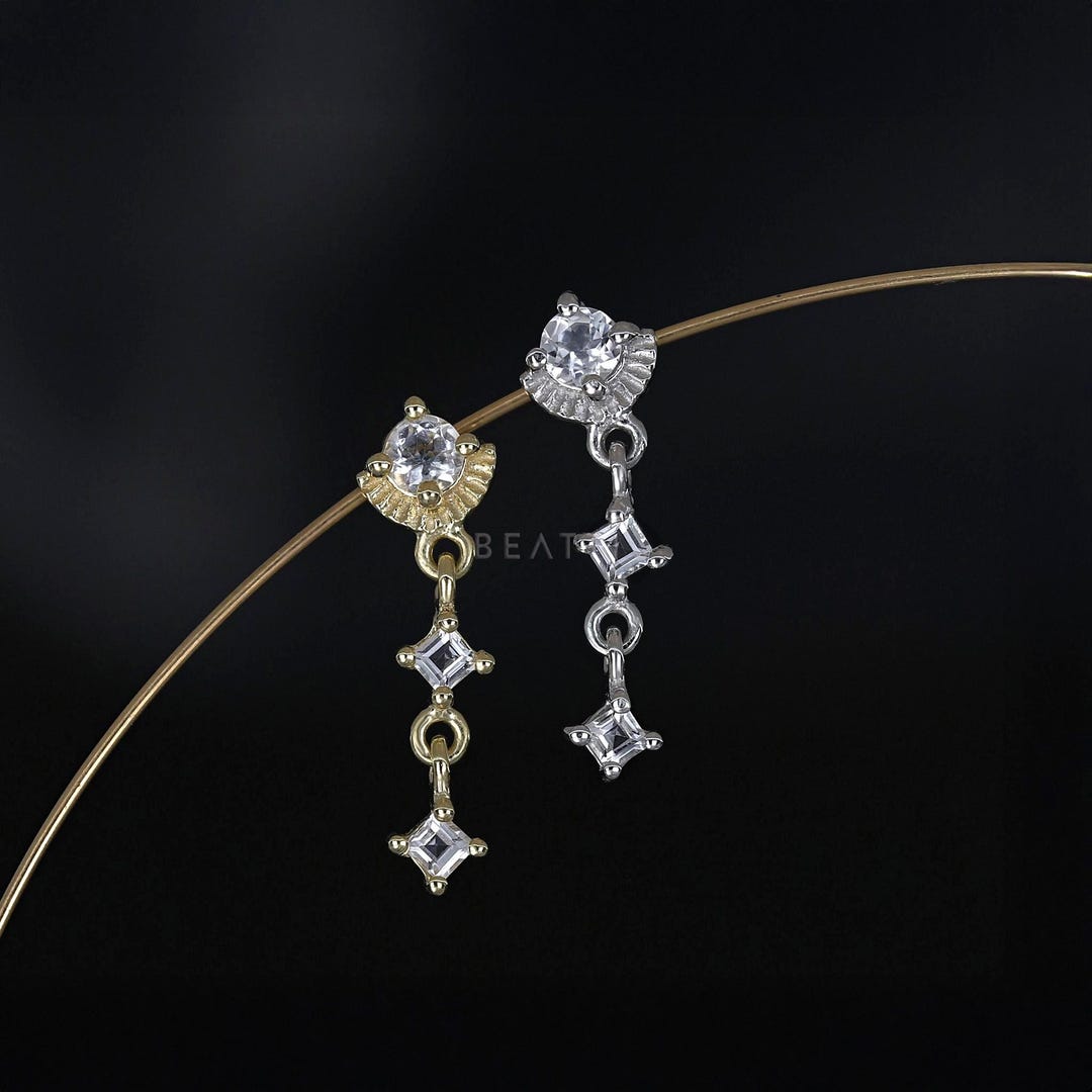Tuli • Drippy White Topaz Gemstone Threadless Flat Back Earring • White ...