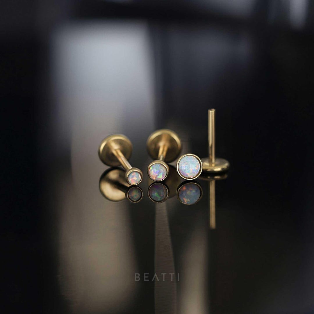 NEW ‣ 20G/18G • Tiny Fire Gold Opal Threadless Push Pin Labret Stud ...
