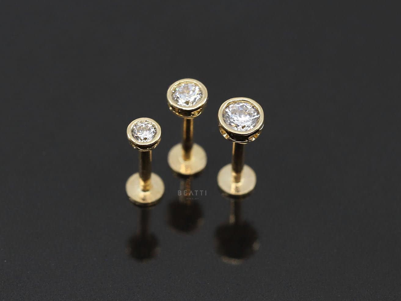 18G 14K Solid Gold 2.5mm/3mm/3.5mm Bezel Setting Labret - Etsy