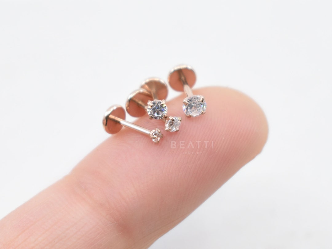 16G/18G/20G • Tiny Threadless Push Pin Labret Stud • Rose Gold Labret ...