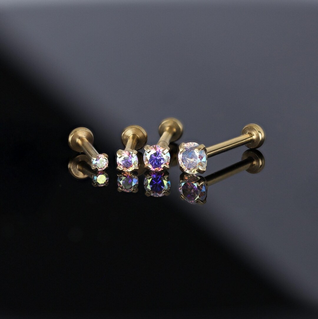 16G/18G/20G • AB Gold Tiny Threadless Push Pin Labret Stud • 1.5mm ...