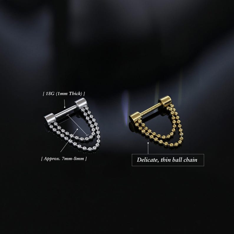 Draping Double Ball Chain Threadless Labret • Double Chain Flat Back ...