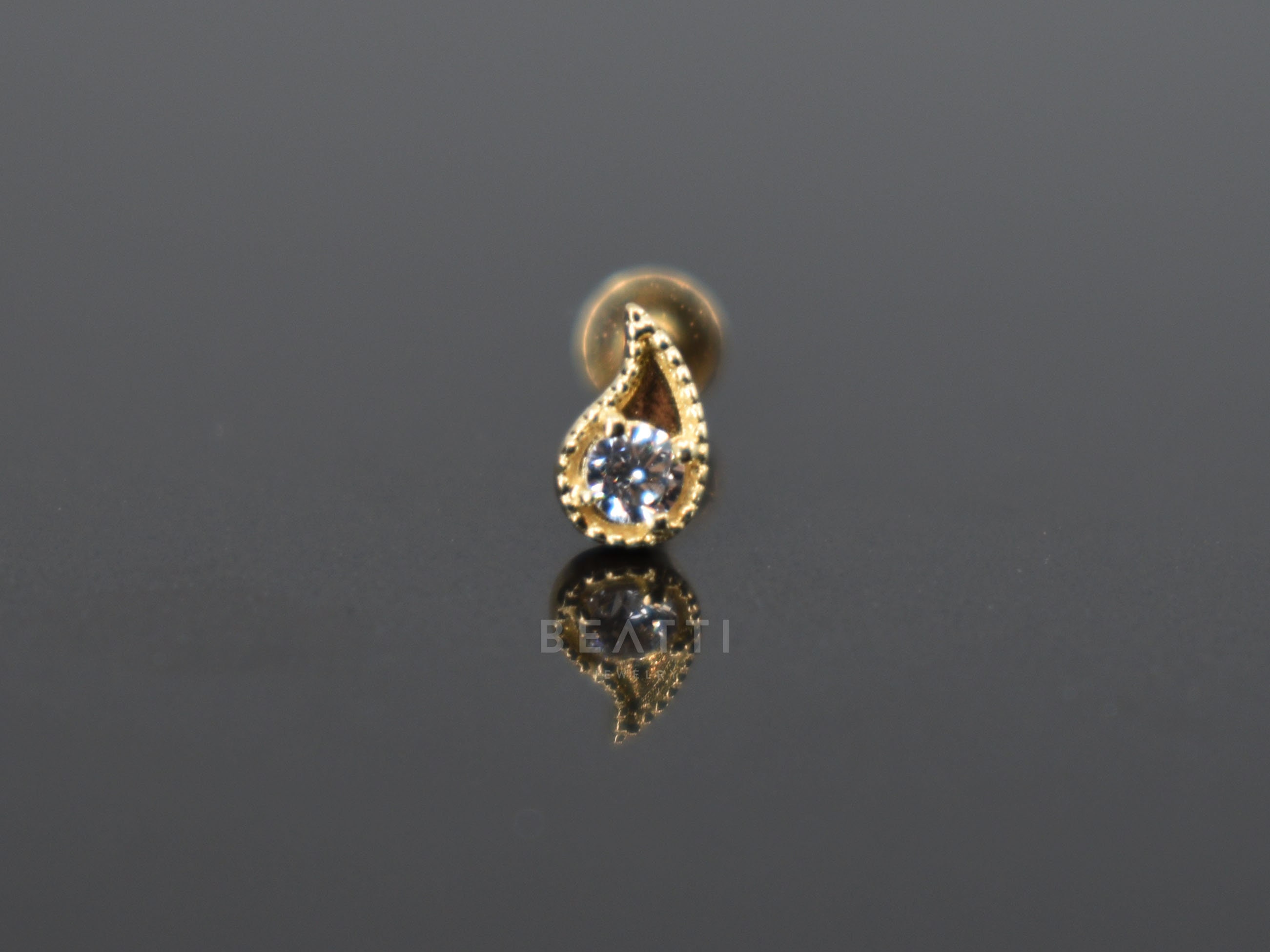 NEW ‣ 18G Tiny Tear Drop CZ ∙ 14K Solid Gold Labret Stud, Tiny Paisley ...