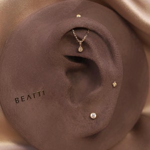 NEW ‣ 14K Solid Gold Vertical Helix Chain Piercing • Unique Gold ...