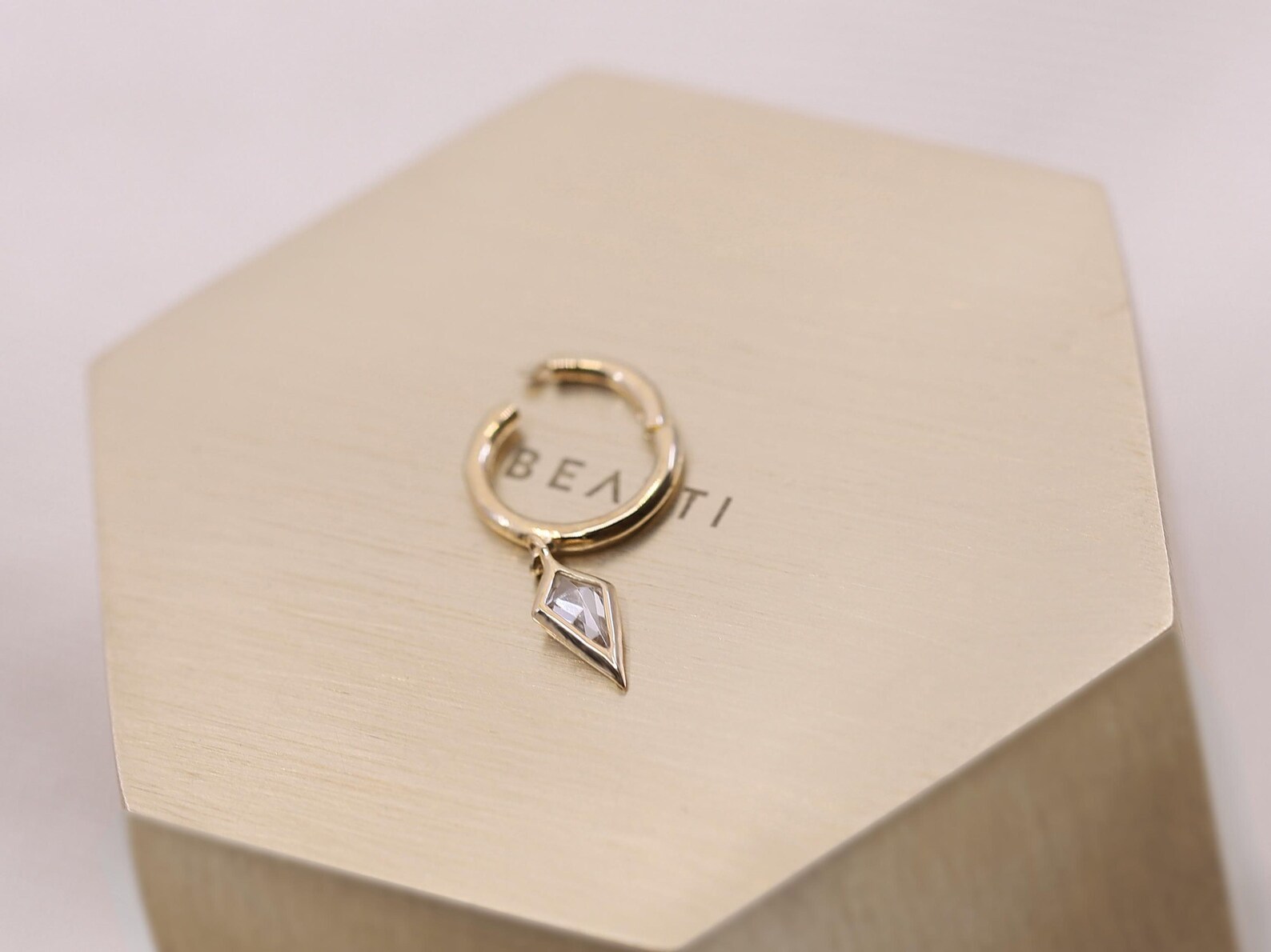 NEW Tiny 14K Solid Gold 6mm Clicker Hoop With Noble Diamond | Etsy