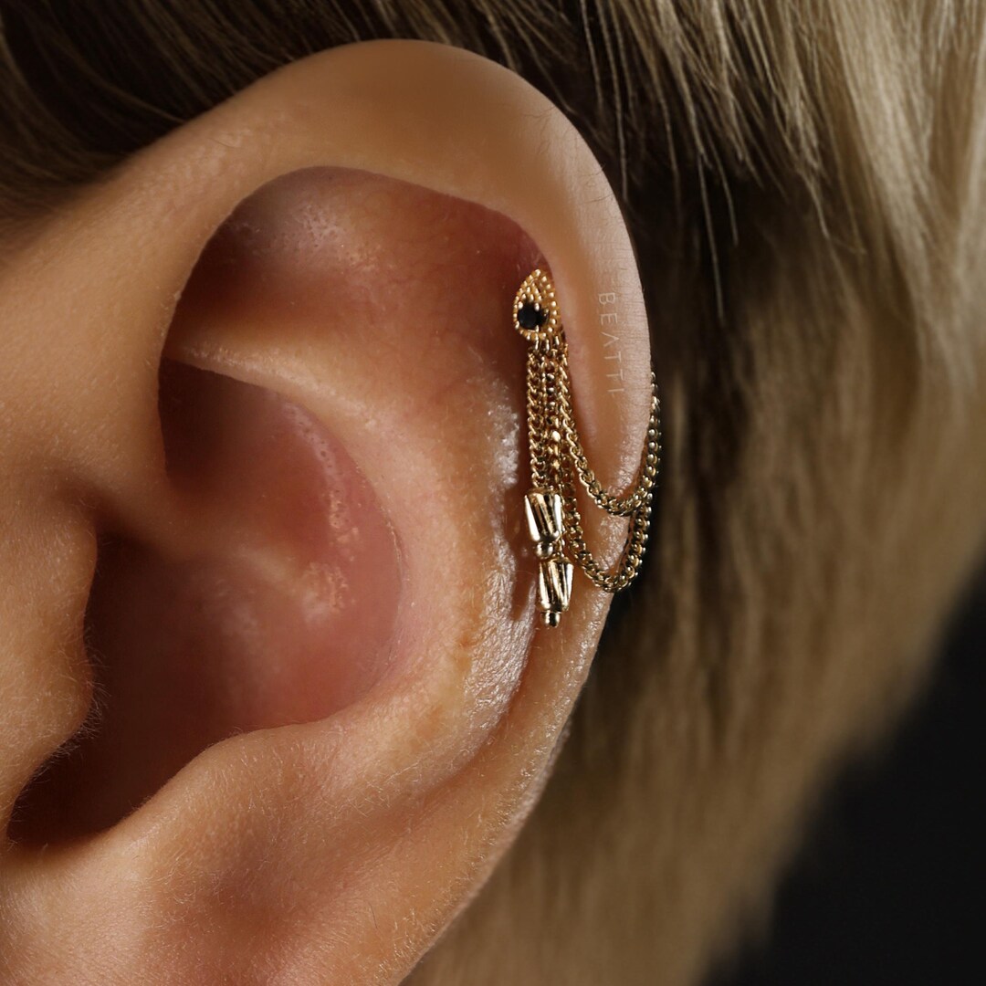 UPGRADED • Vicenza 'chicor' 14K Solid Gold Double Dangle Chain • 14K ...