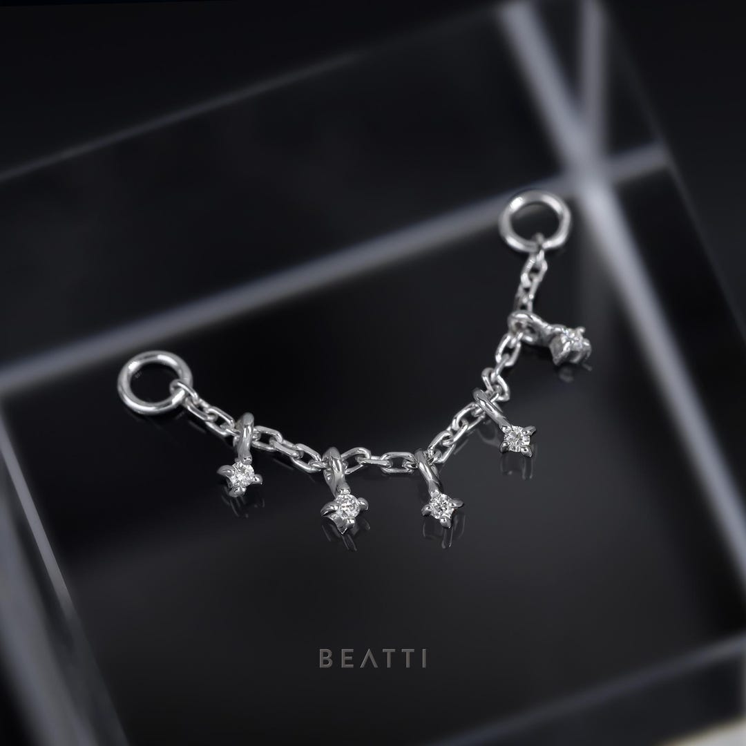 NEW ‣ Ember Chain Attachment With Tiny Genuine Diamond Charms • 14K ...