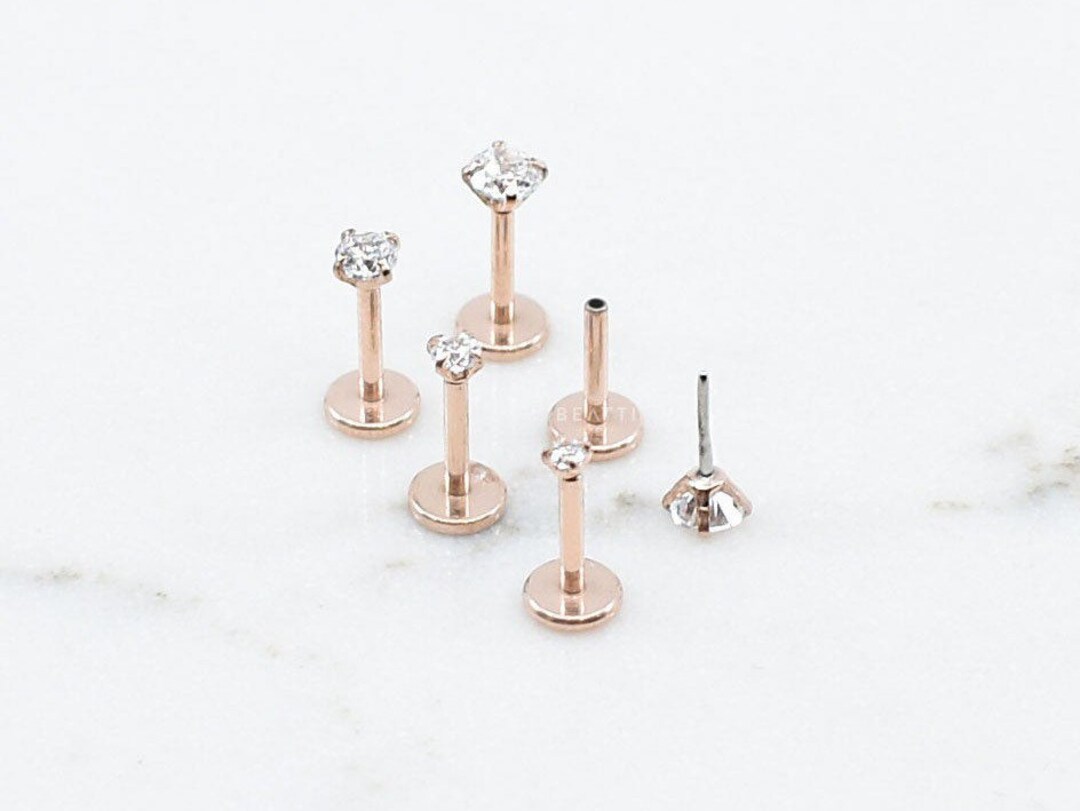16G/18G/20G • Tiny Threadless Push Pin Labret Stud • Rose Gold Labret ...