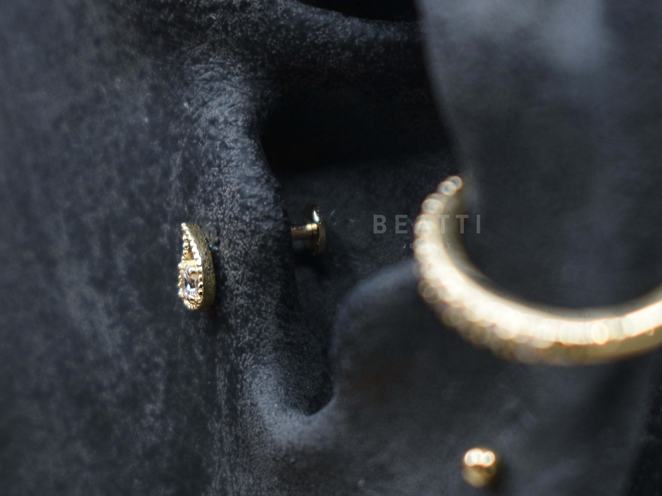 NEW ‣ 18G Tiny Tear Drop CZ ∙ 14K Solid Gold Labret Stud, Tiny Paisley ...