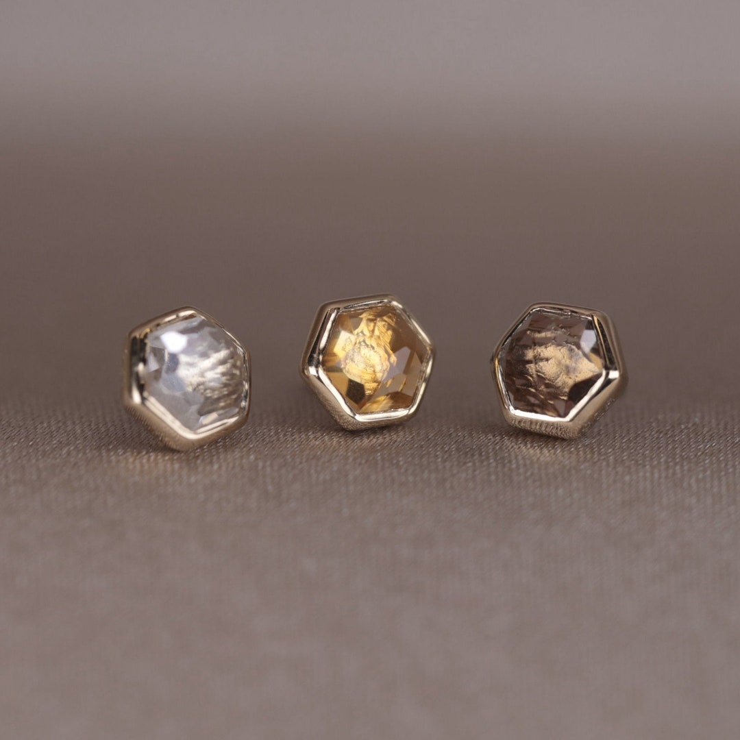 Aria Natural Gemstone Threadless Ends Hexagon Gemstone Flat Back ...