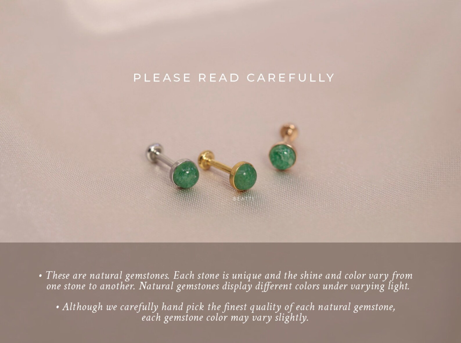 NEW Tiny Genuine Aventurine Bezel Threadless Push Pin Labret - Etsy