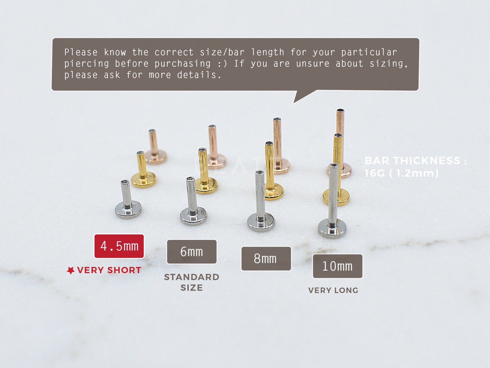 16G Tiny 1.5mm 4mm Stud Tragus Earring, Labret Studs, Flat Back ...