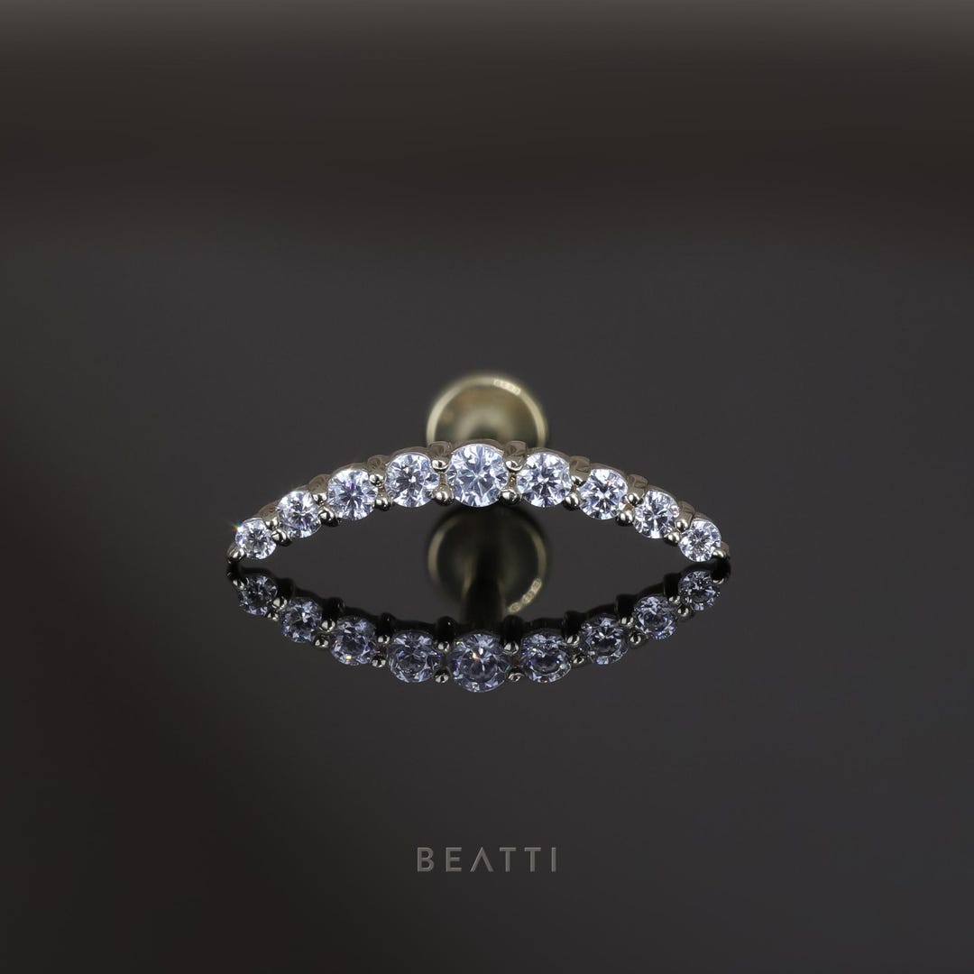 NEW ‣ 14K Solid Gold Curved Bar Threadless Push Pin Labret Stud ∙ Flat ...