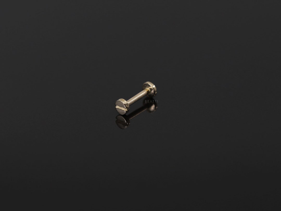 NEW ‣ 14K Solid Gold ∙ Tiny Flat Screw Labret Stud, Tiny Flat Head ...