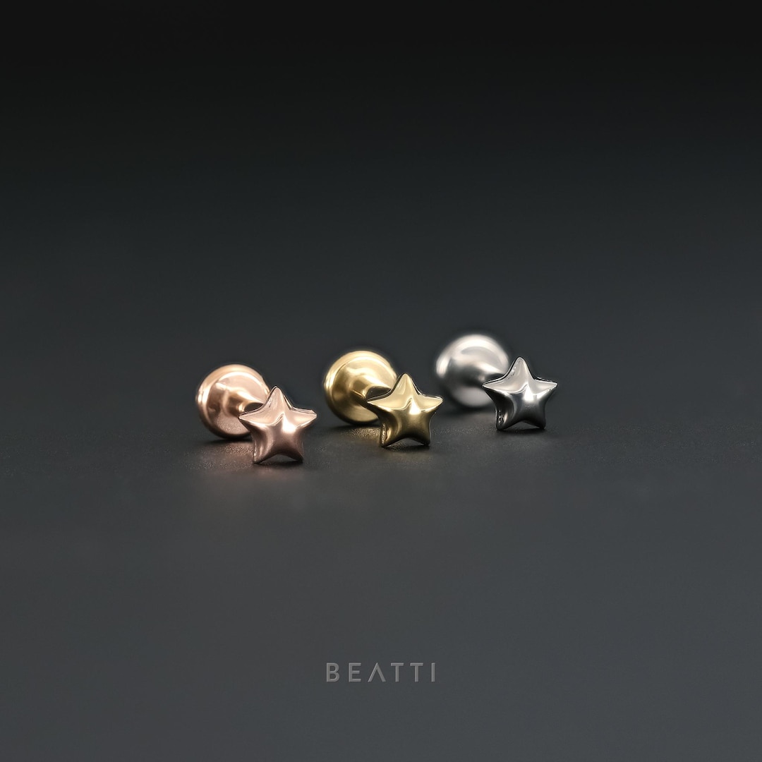 NEW ‣ Super Tiny Star Threadless Push Pin Labret Stud • Flat Back ...