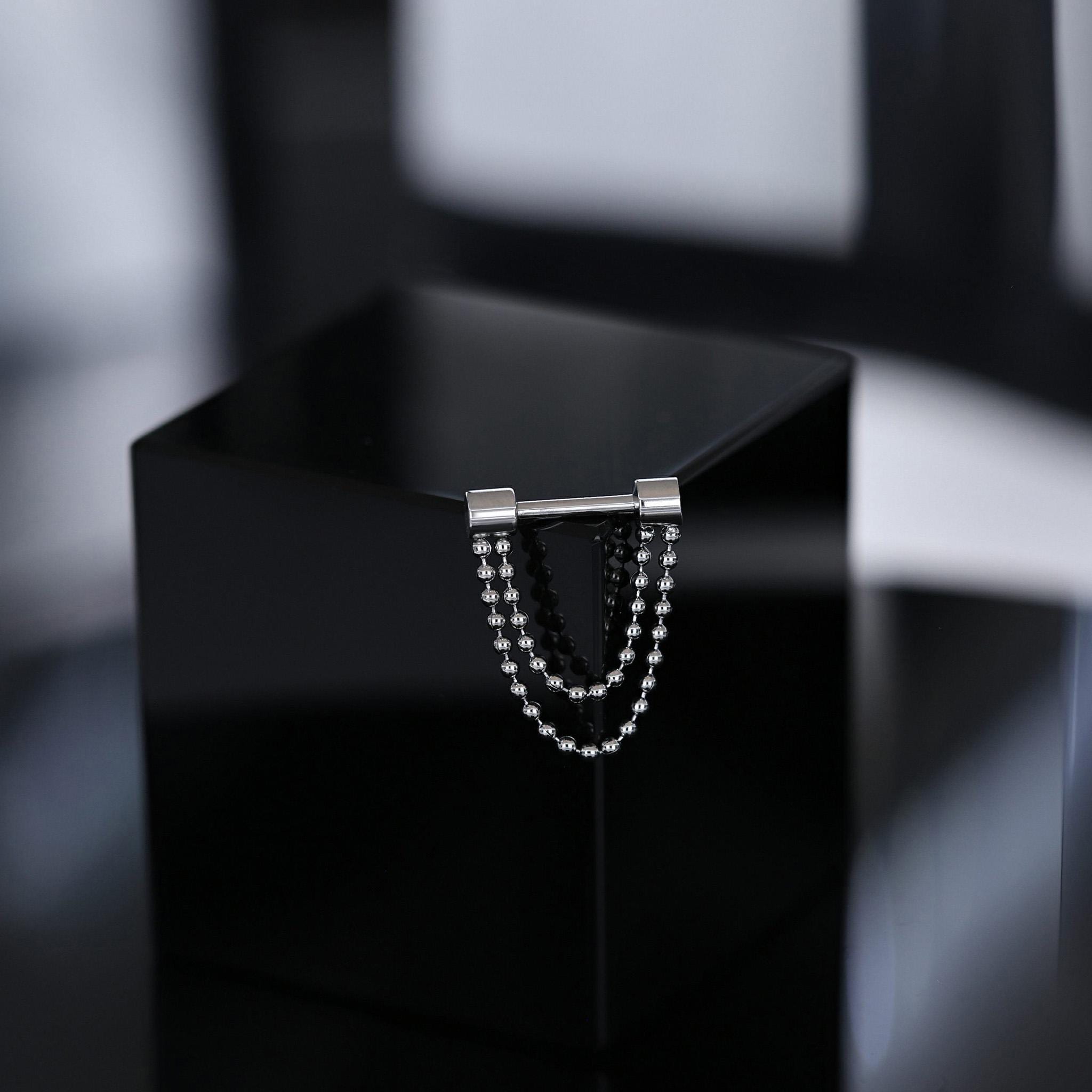 Draping Double Ball Chain Threadless Labret • Double Chain Flat Back ...