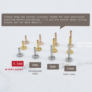 16G Tiny Labret Studs, 1.5mm/2mm/2.5mm/3mm Forward Helix, Black CZ ...