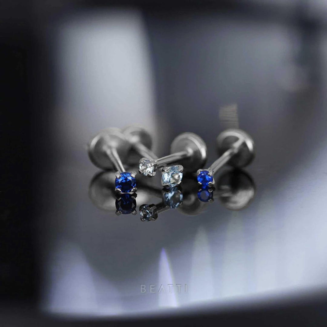 16G/18G/20G • Tiny 1.5mm/2mm Blue · CZ Threadless Push Pin Labret Stud ...