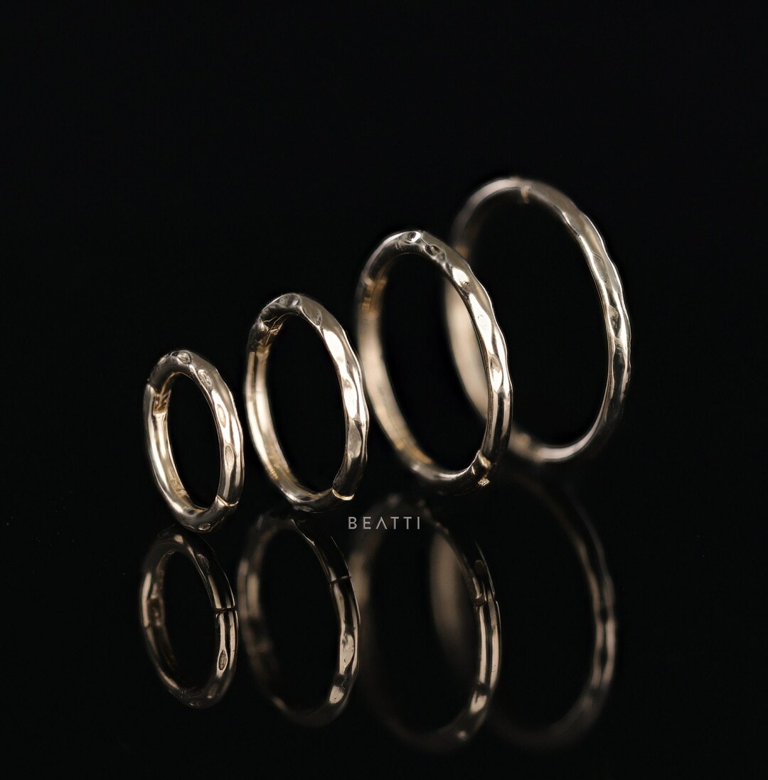 NEW ‣ 14K Gold Textured Clicker Hoops • Solid Gold Hoop Earring • 14K ...