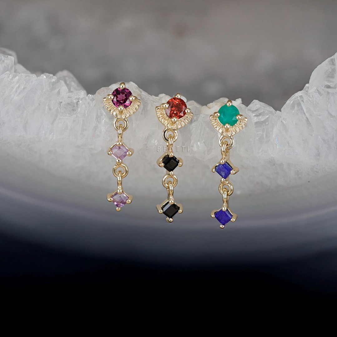 Tuli • Drippy Multi Gemstone Threadless Flat Back Earring • Multi ...