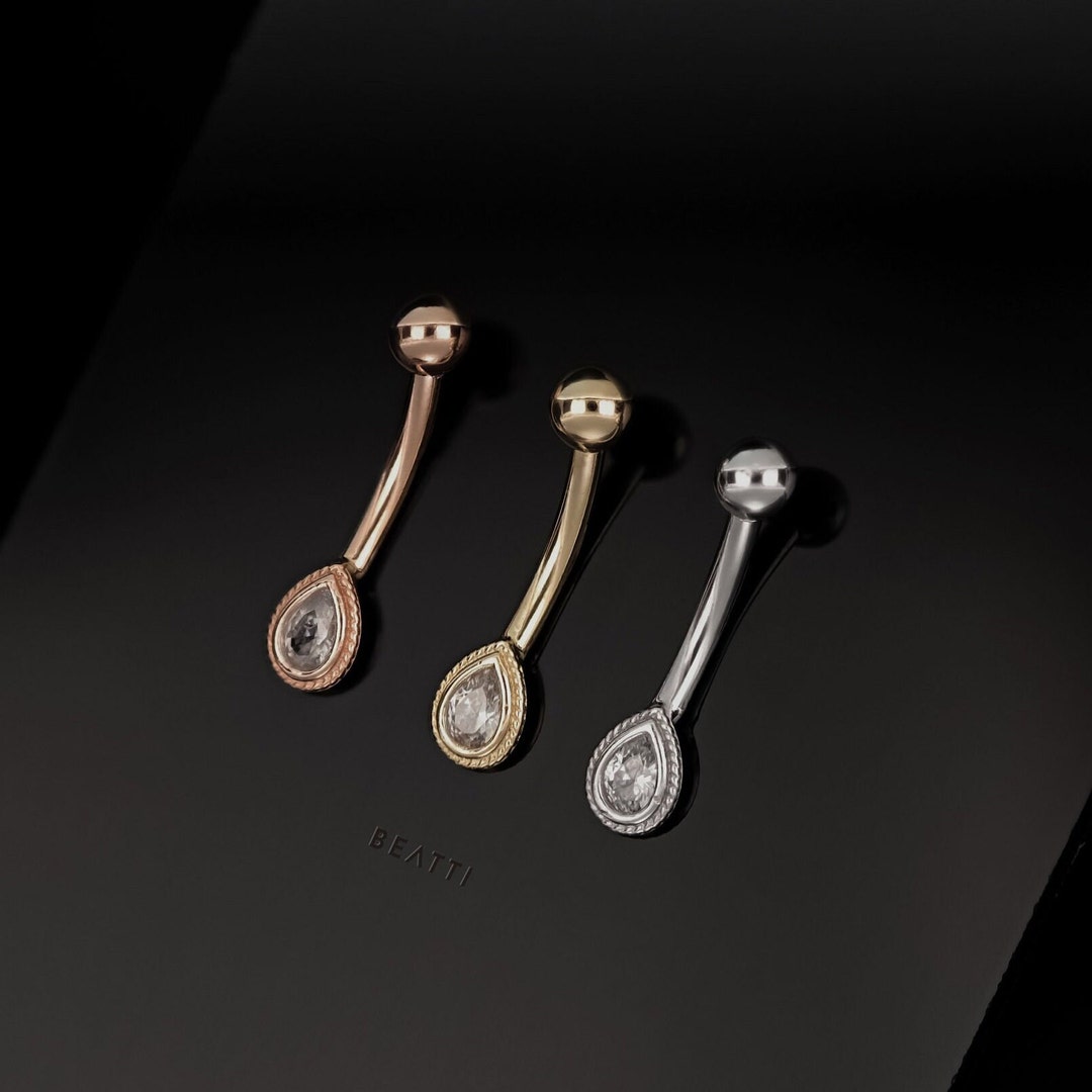 NEW ‣ 14K Solid Gold Pear Teardrop Rook Barbell • Rook Earring • 14k ...