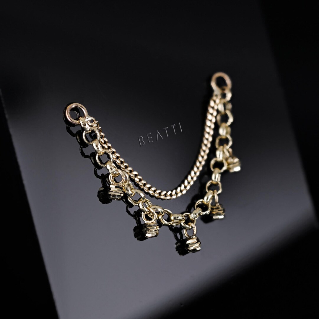 NEW ‣ Dido 14K Solid Gold Bead Charm Double Chain Attachment • 14K Gold ...