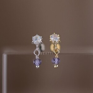 Gemstone Dangle Charm Flat Back Stud • 925 Silver, 14K Gold Vermeil ...