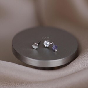 Gemstone Dangle Charm Flat Back Stud • 925 Silver, 14K Gold Vermeil ...