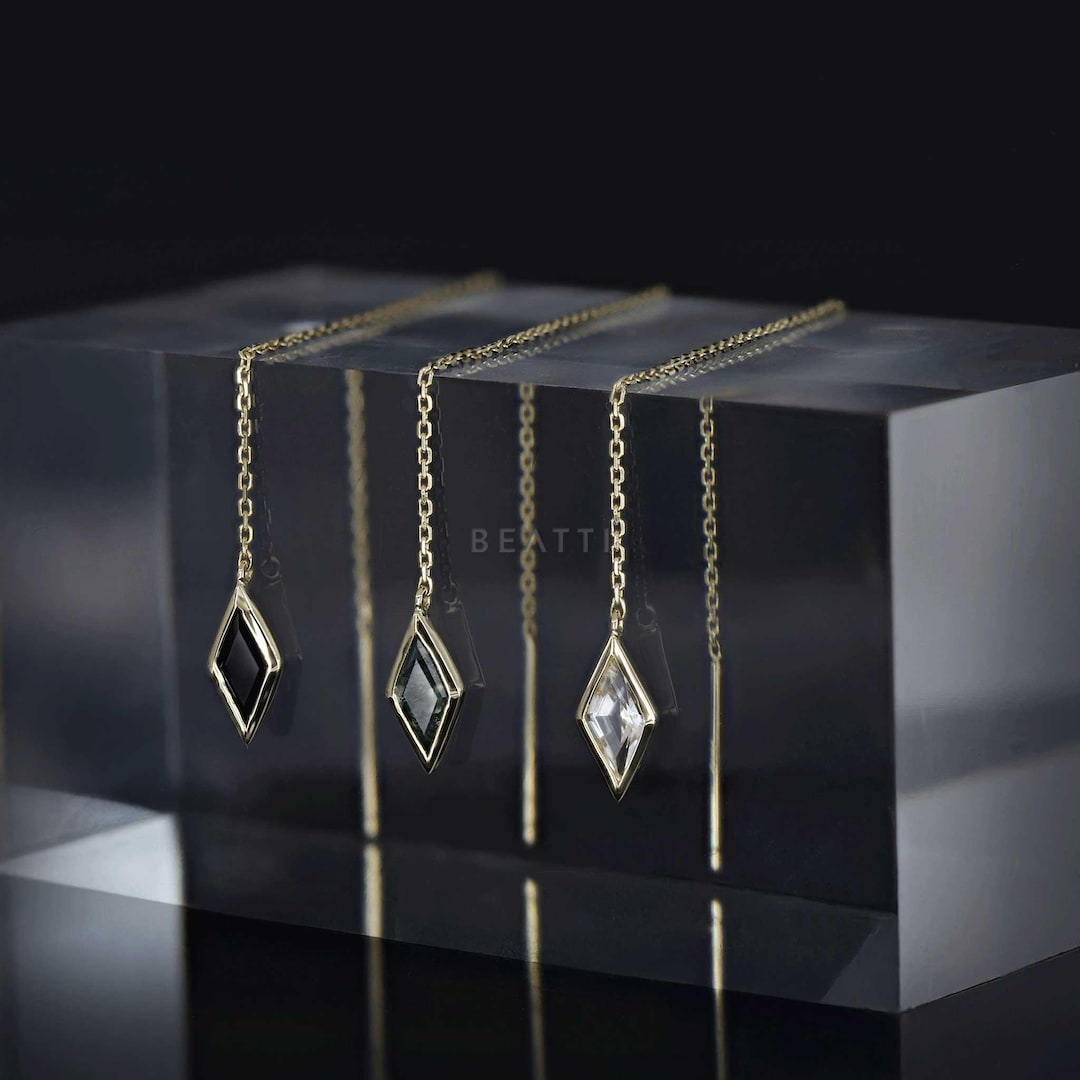 Ray • Diamond Cut Gemstone Threader Earrings • Chain Threader • 925 ...