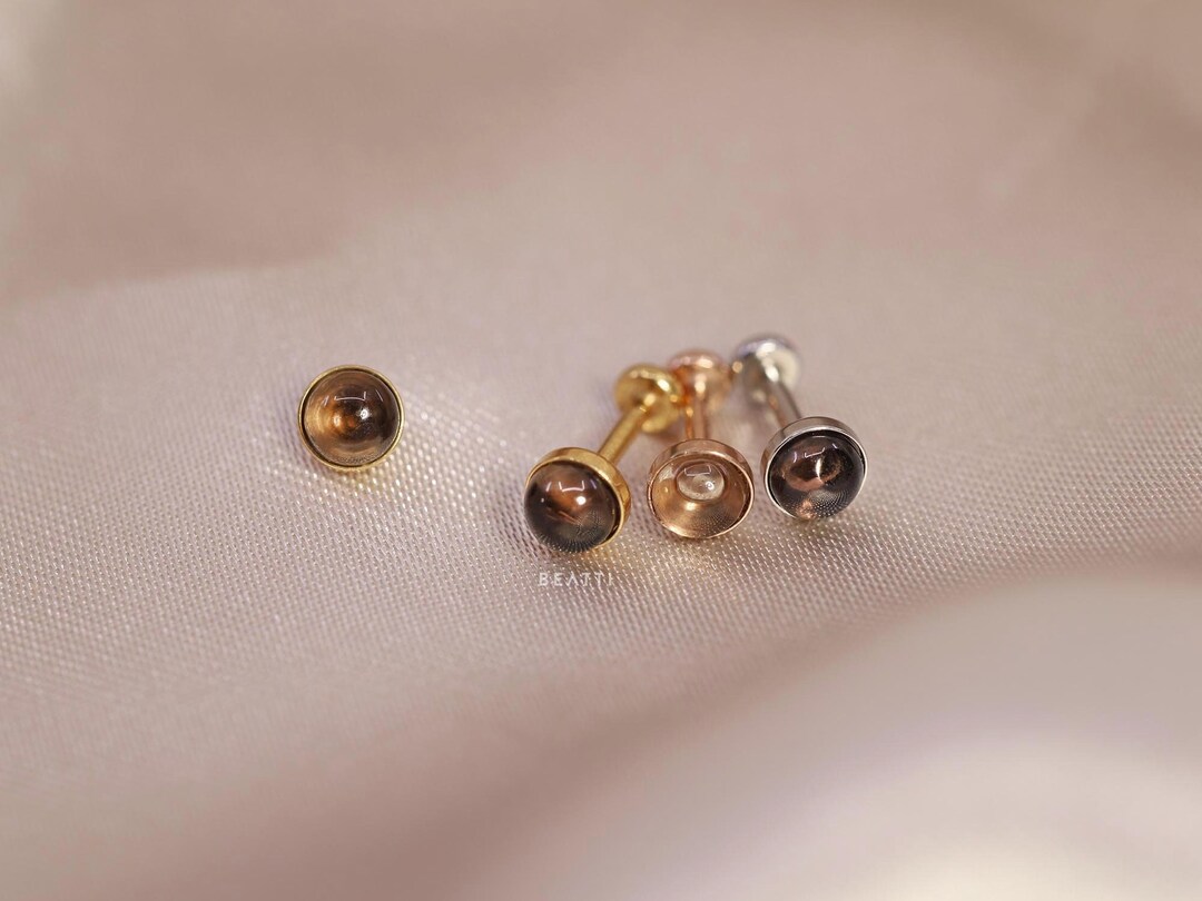 NEW Tiny Smoky Quartz Bezel Threadless Push Pin Labret Stud Bezel ...
