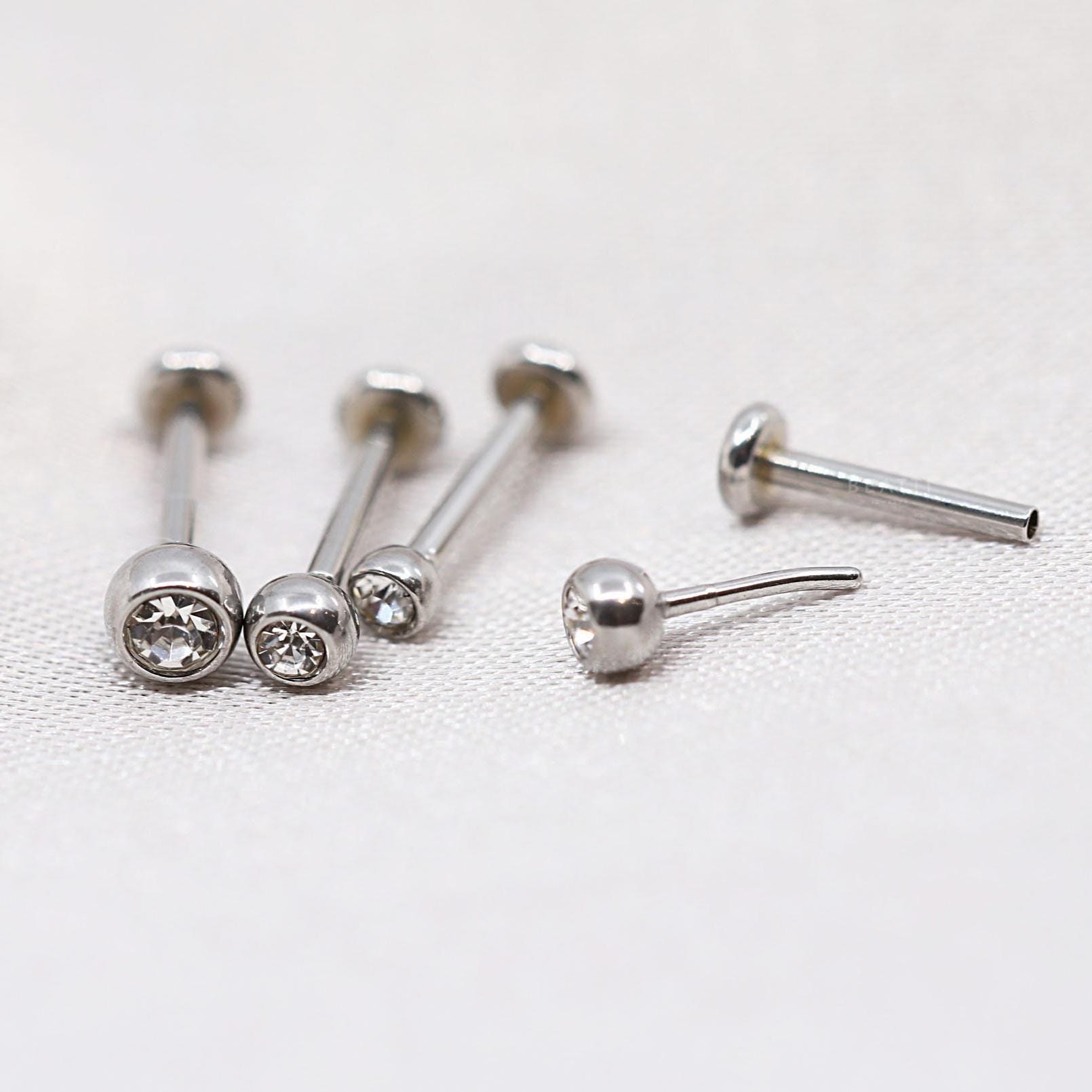 20G Tiny Bezel CZ Threadless Push Pin Labret Stud • 316L Surgical Steel ...