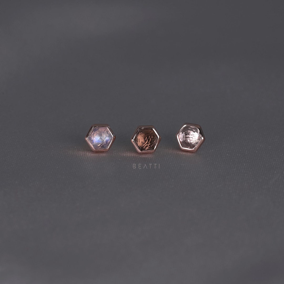 Aria • Natural Gemstone Threadless Ends • Hexagon Gemstone Flat Back ...