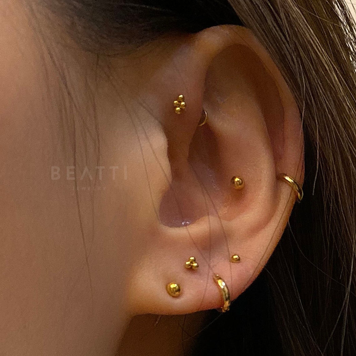16G Tiny Tribead Cartilage Earring Internally Threaded - Etsy